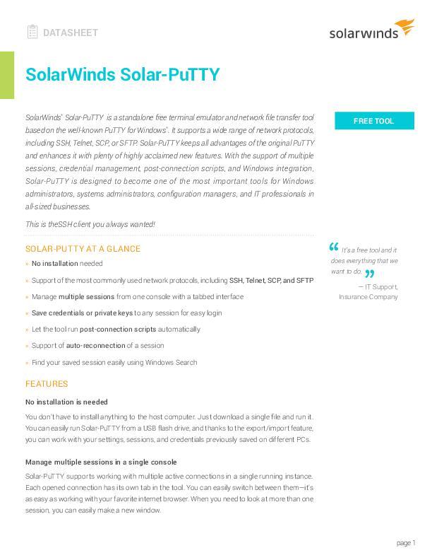 Solar-PuTTY Datasheet | SolarWinds