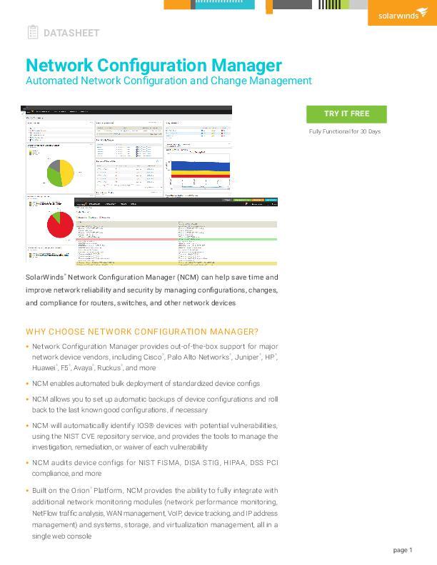 Network Configuration Manager Datasheet | SolarWinds
