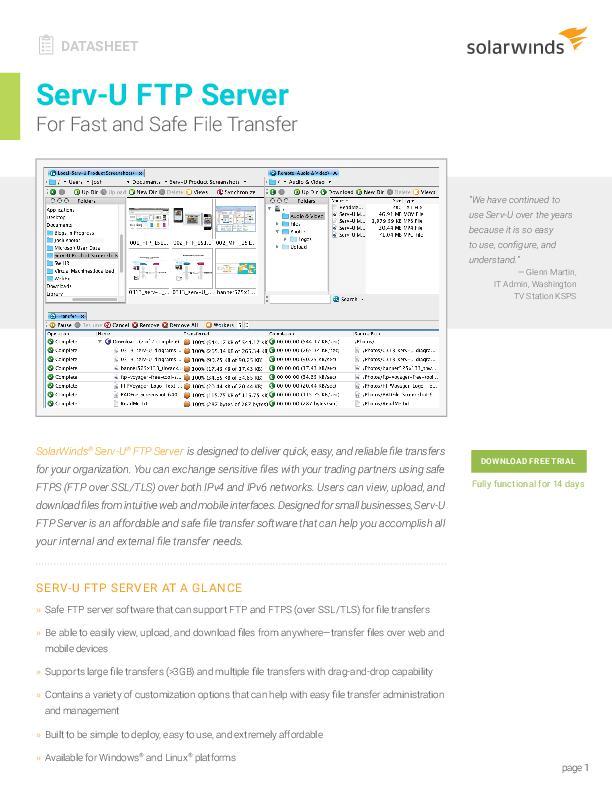 Serv-U FTP Server Datasheet | SolarWinds