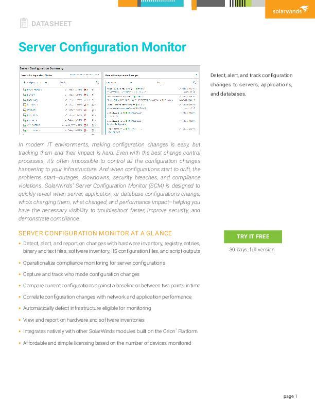 Server Configuration Monitor Datasheet | SolarWinds