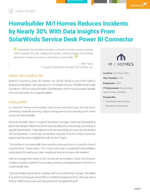 Homebuilder M/I Homes Reduces Incidents by Nearly 30% With Data Insights - Case Study | SolarWinds