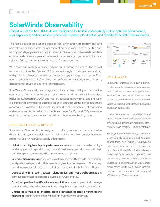 SolarWinds Observability Overview Datasheet | SolarWinds