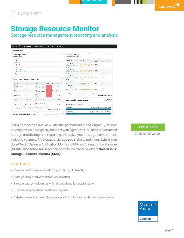 Storage Resource Monitor Datasheet | SolarWinds