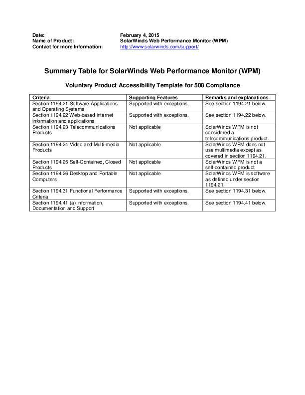Voluntary Product Accessibility Template Web Performance Monitor (WPM ...